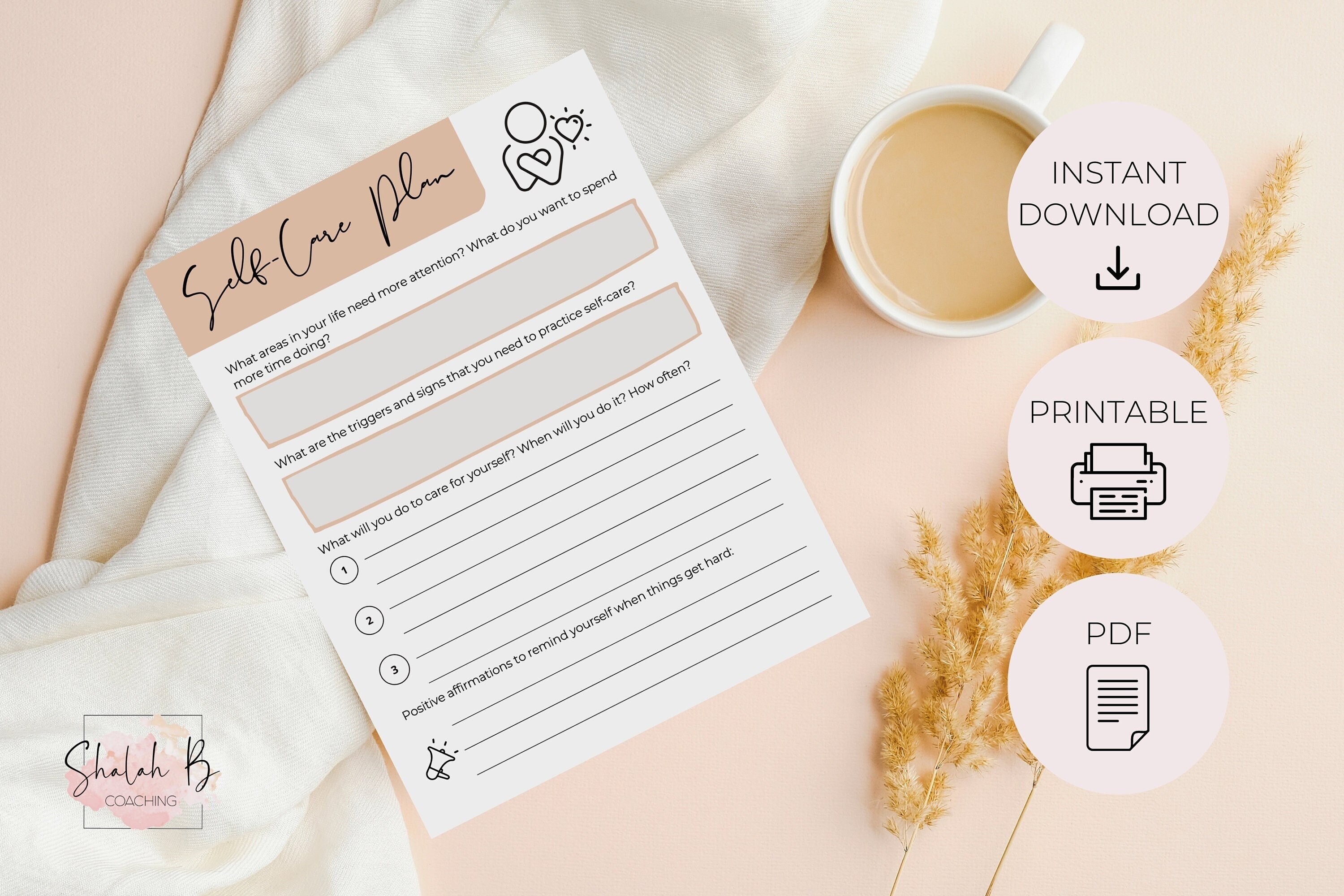 Self Care Plan Worksheet Goal Setting Mental Health Digital Download ...