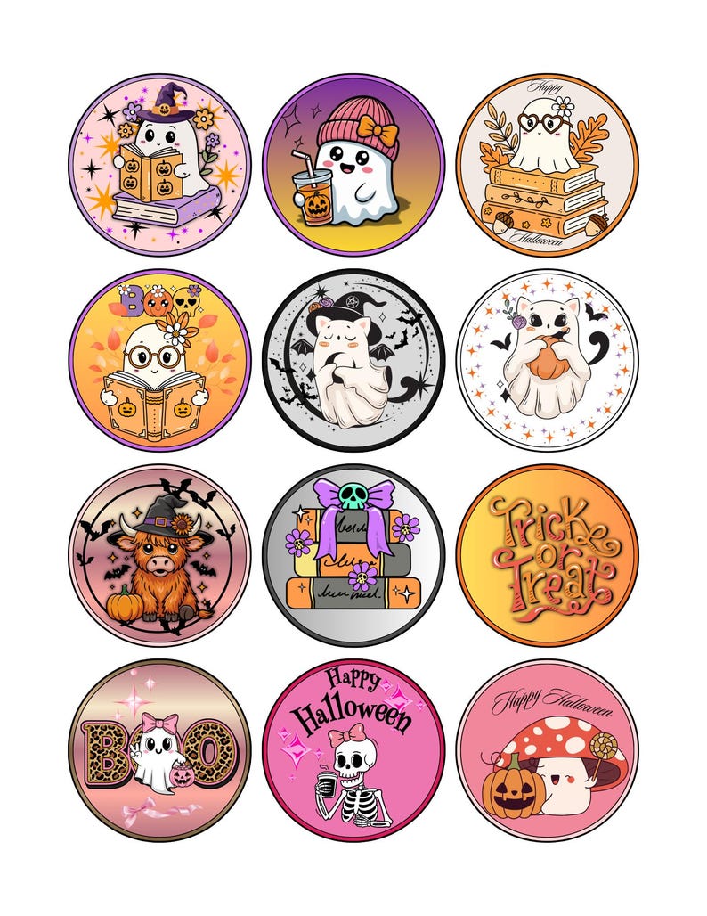 Cute Halloween Sticker Sheet – Ghosts, Cats, Pumpkins & More! Digital Download - Etsy