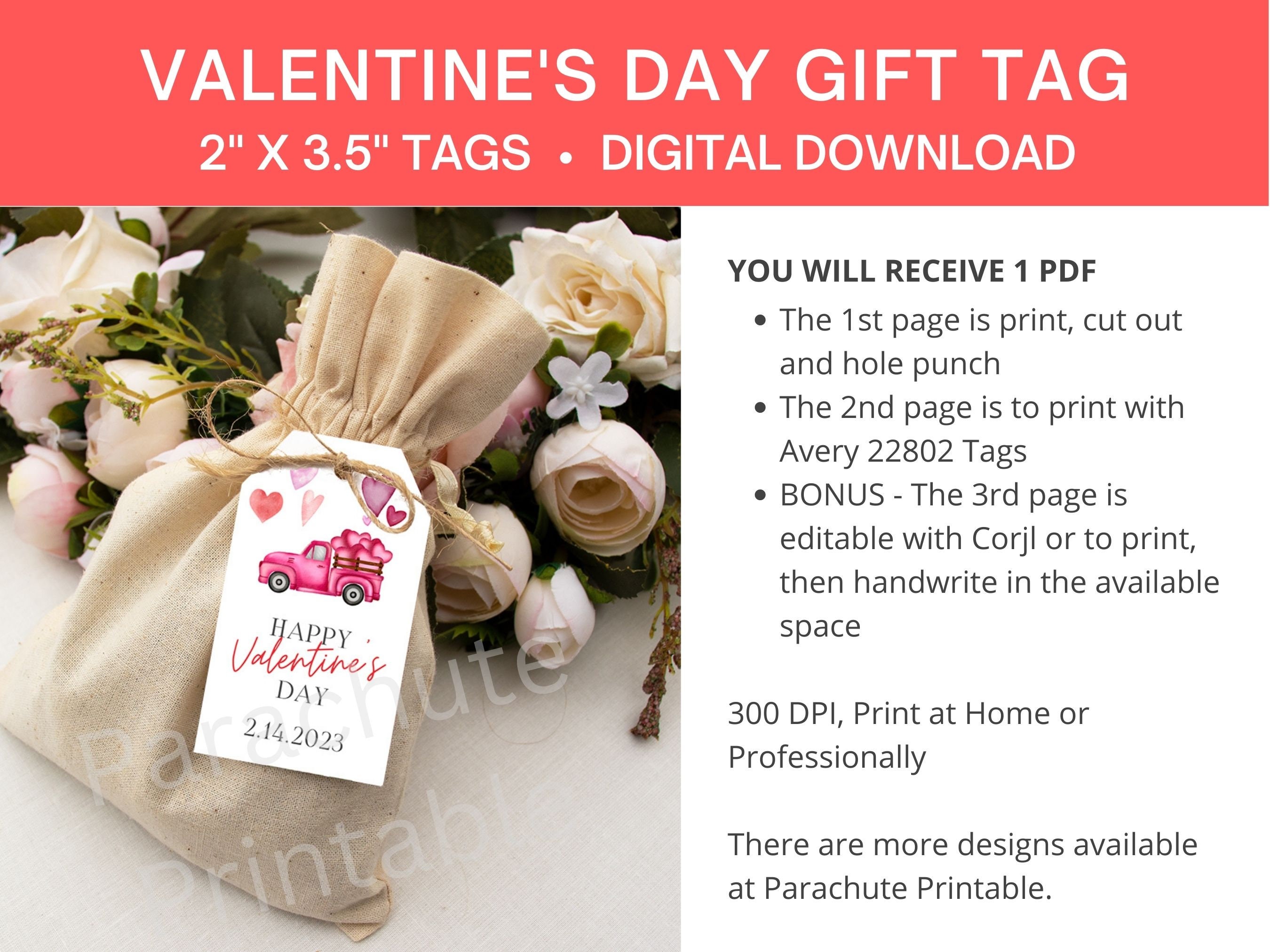 Valentine's Day Gift Tag, Printable, Editable With Corjl, INSTANT ...