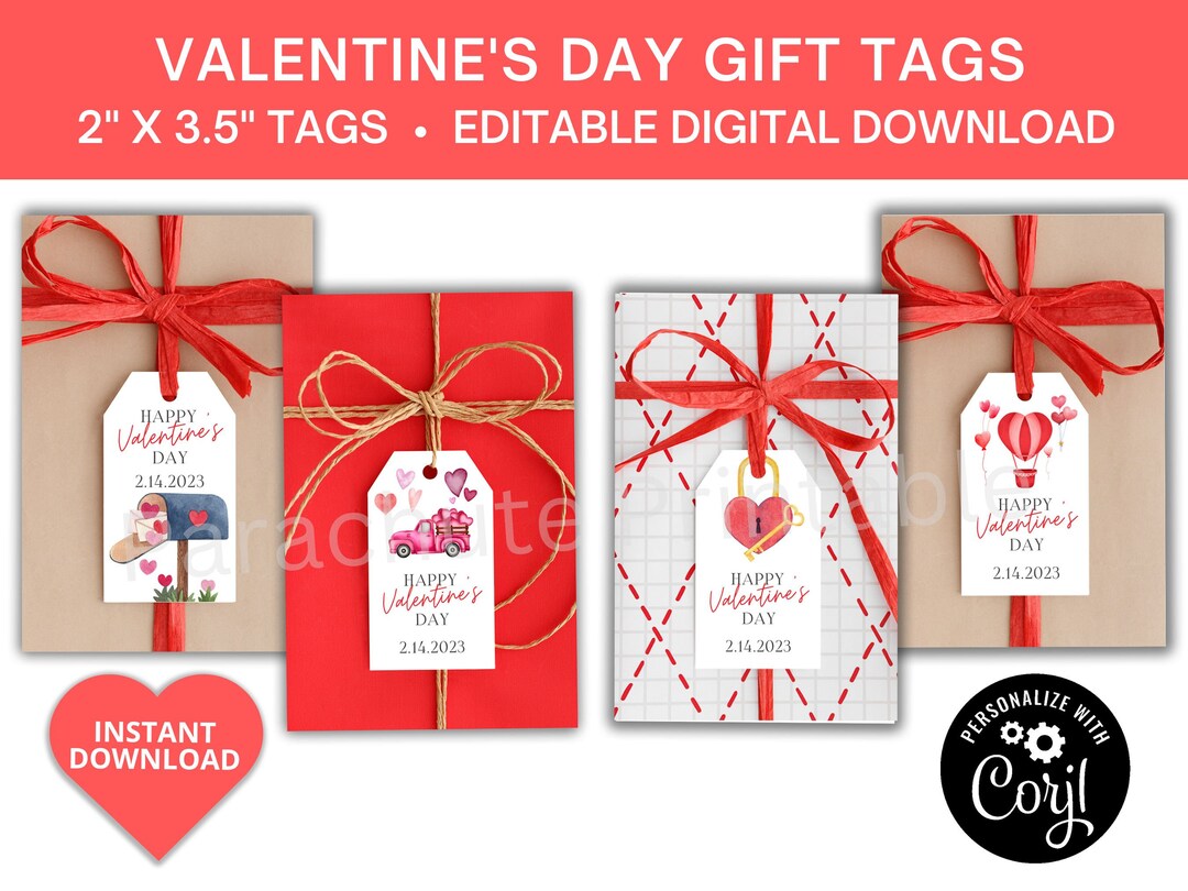 Valentine's Day Gift Tag, Printable, Editable With Corjl, INSTANT ...