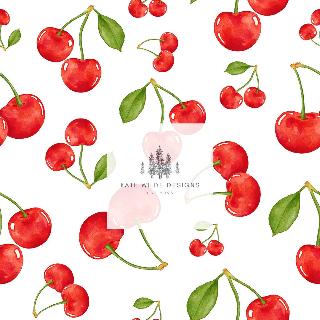 Watercolor Cherry Pattern - Seamless Repeat Digital Wallpaper - Instant ...