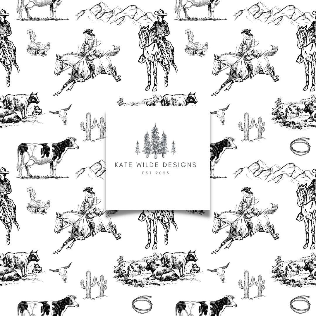 Vintage Western Seamless Pattern: Repeat Wallpaper (digital Download ...