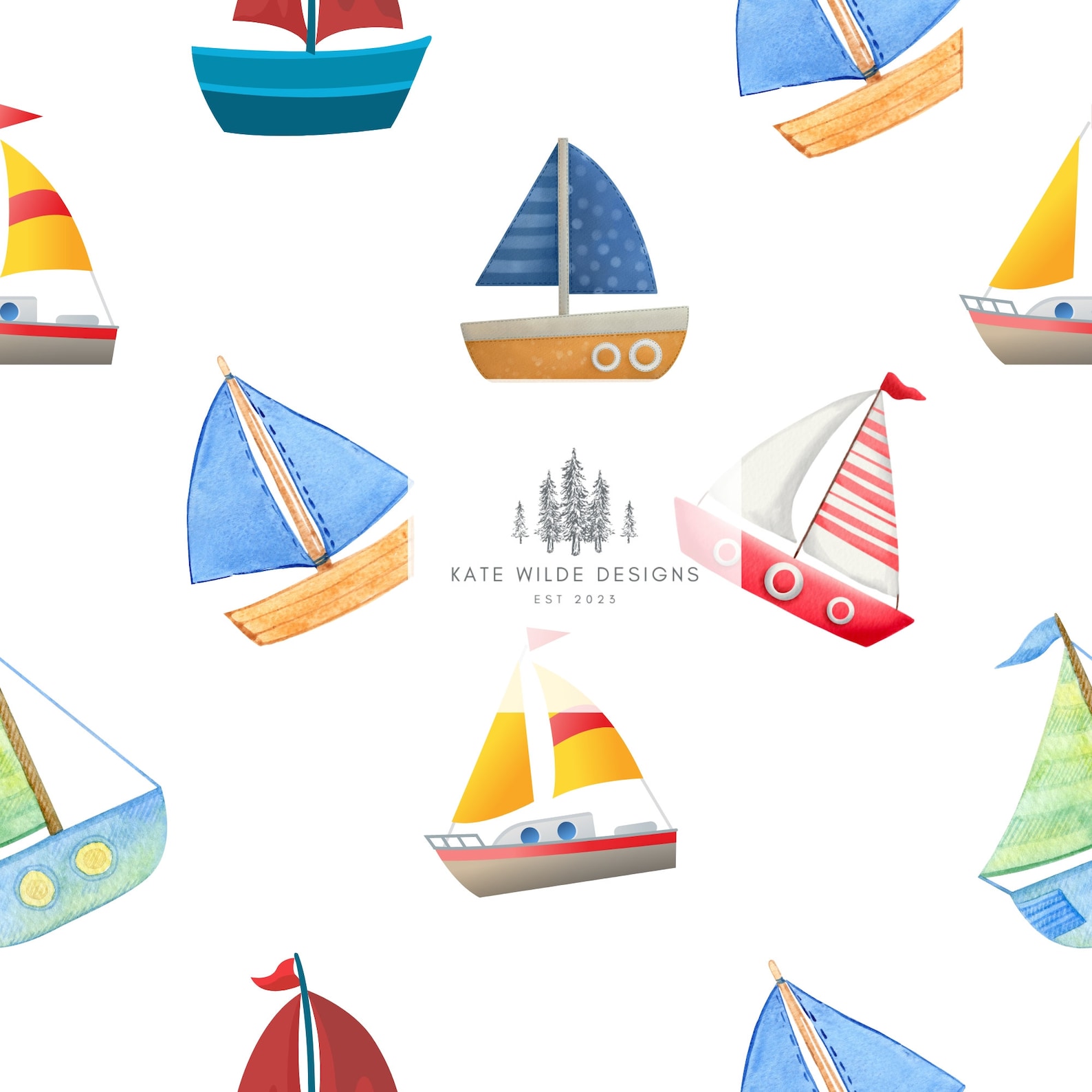 Watercolor Sailboat Pattern, Seamless Pattern Kid, Repeat Digital ...