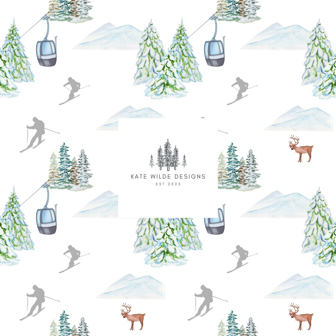 Watercolor Ski Mountain Pattern, Seamless Repeat Pattern, Repeat ...