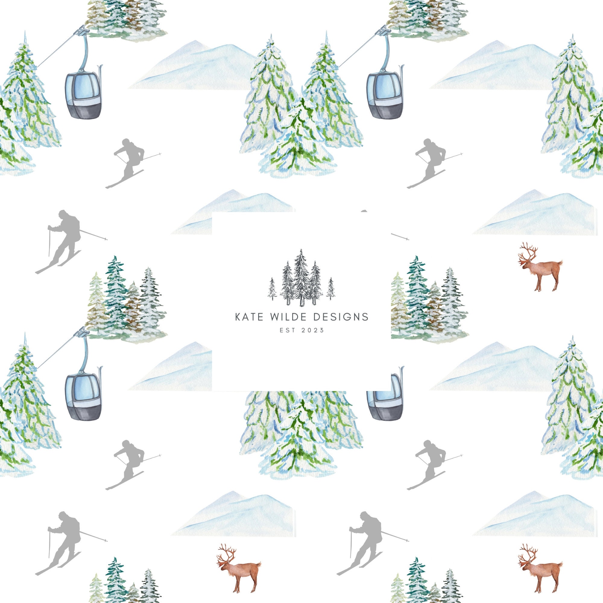 Watercolor Ski Mountain Pattern, Seamless Repeat Pattern, Repeat ...
