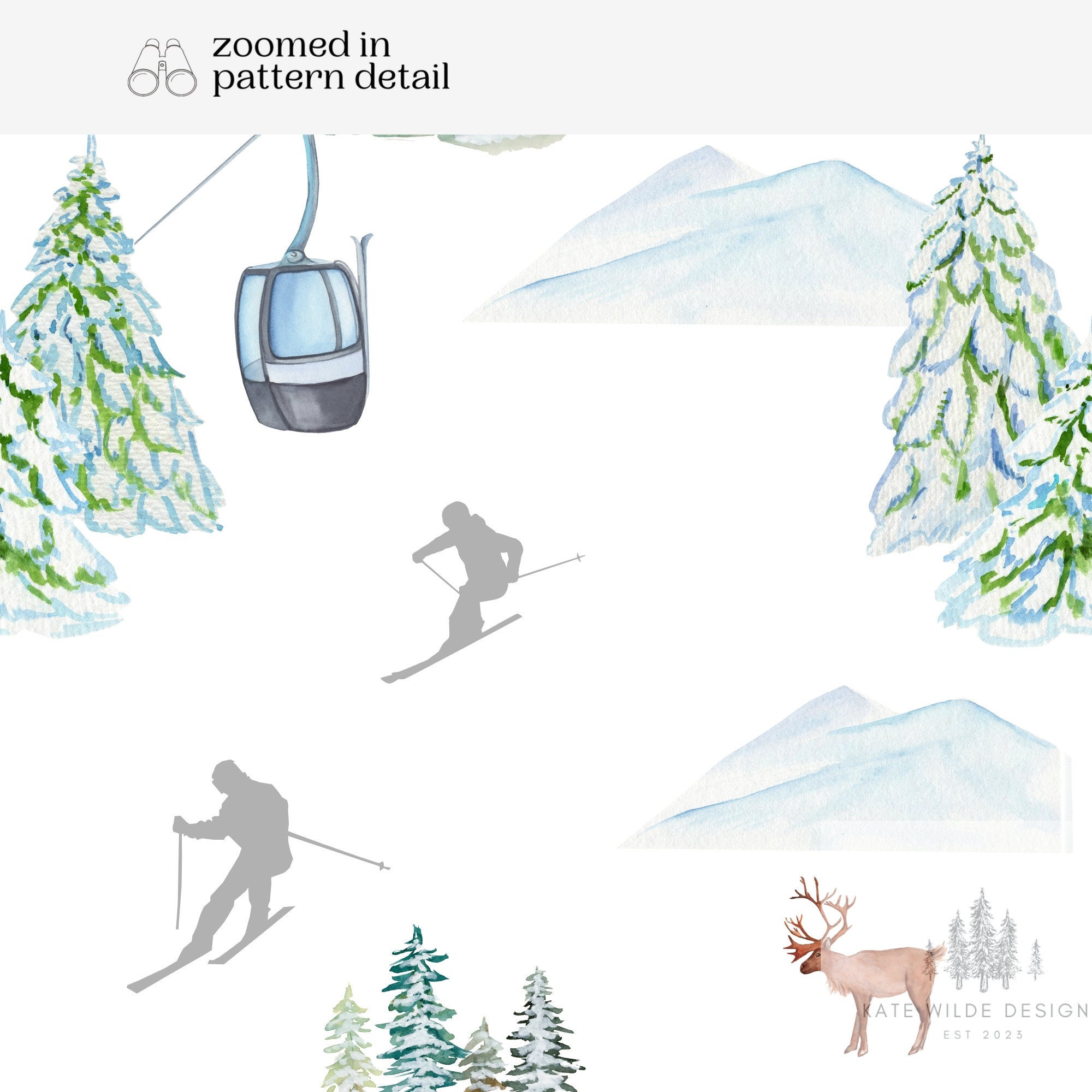 Watercolor Ski Mountain Pattern, Seamless Repeat Pattern, Repeat ...
