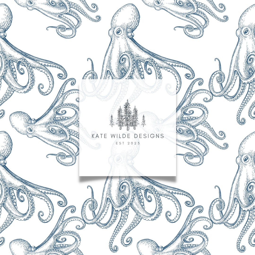 Coastal Decor, Seamless Octopus Pattern, Repeat Digital Pattern ...