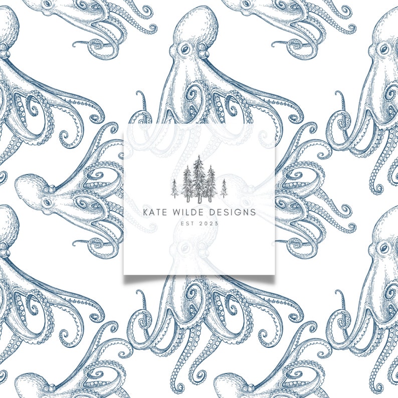 Blue Octopus Repeat Pattern: Seamless Beach Wallpaper (digital Download ...