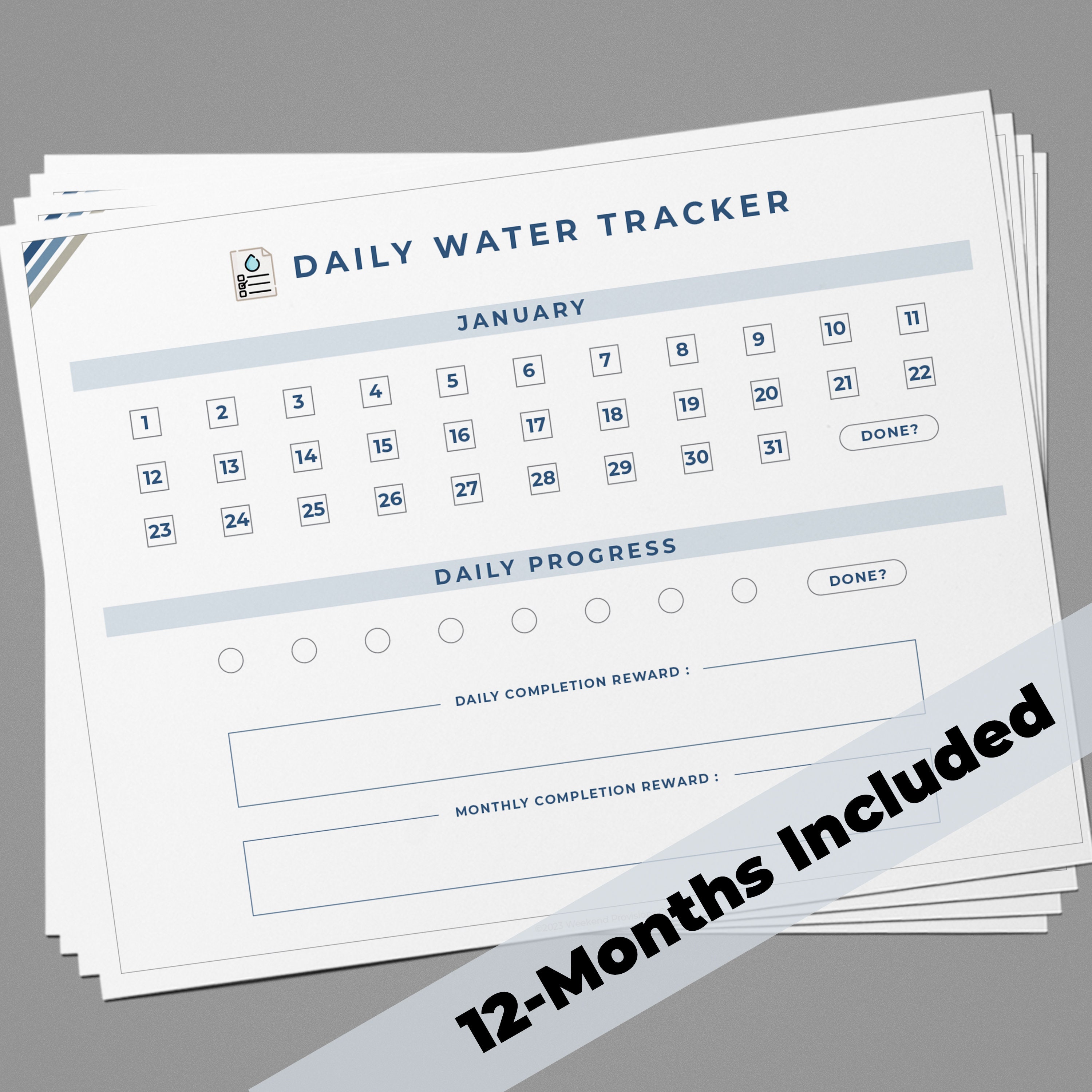 Twelve Month Water Tracker Digital and Printable Daily & - Etsy