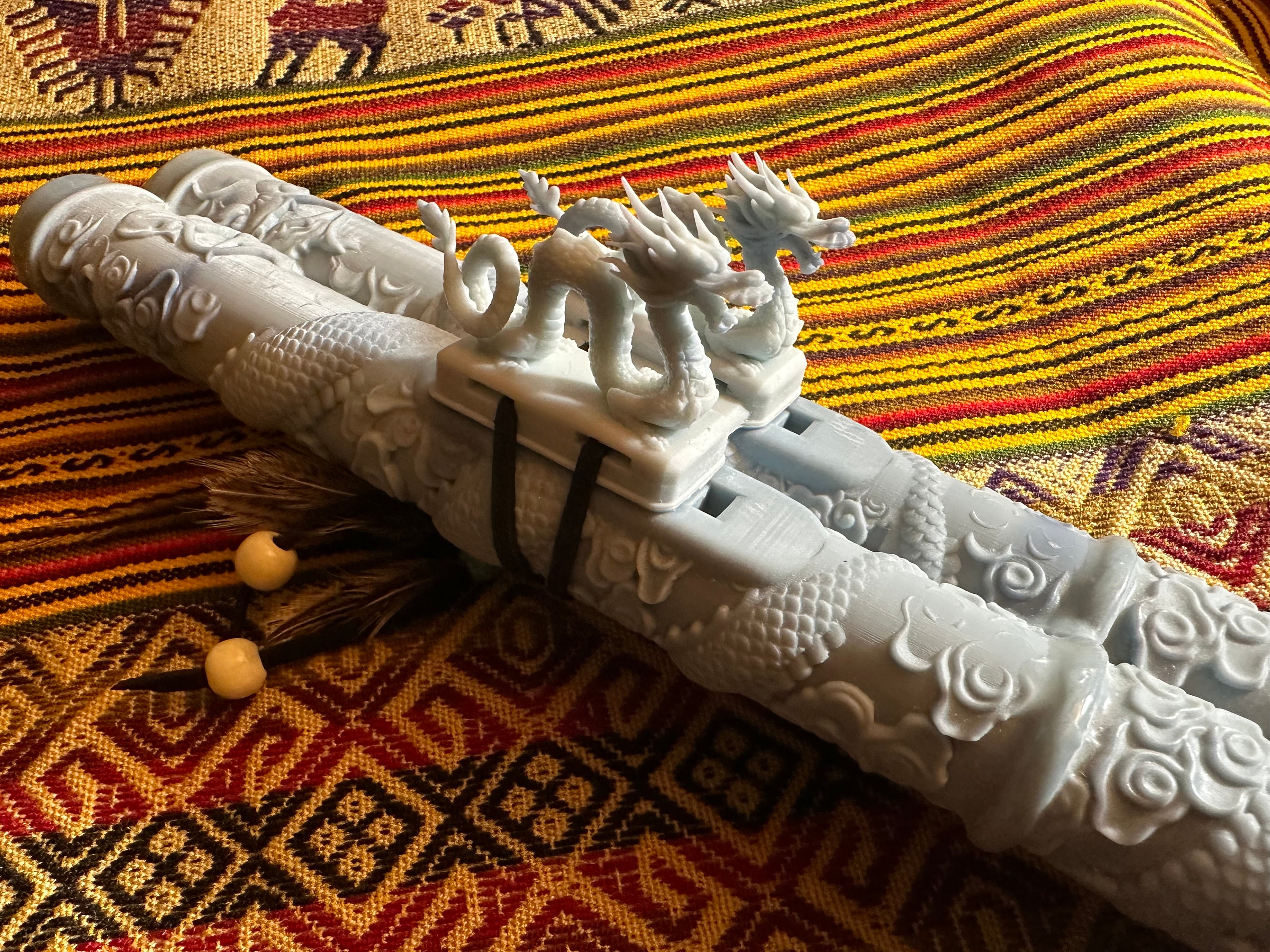 Drone Flute Double Dragon Key of High D5-440hz Native American Flute 3D ...