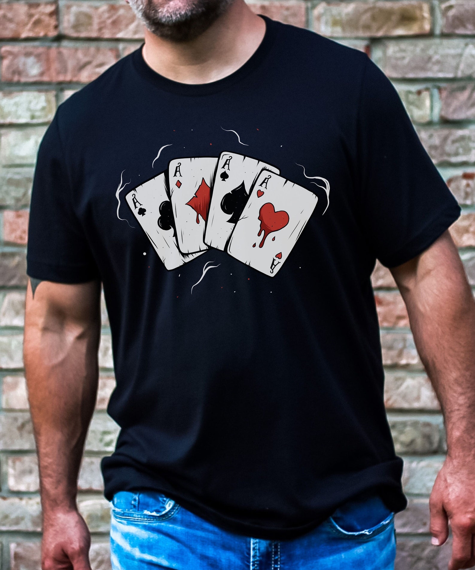 Four Aces T-shirt - Bold Playing Cards Design - Stylish Poker Night ...