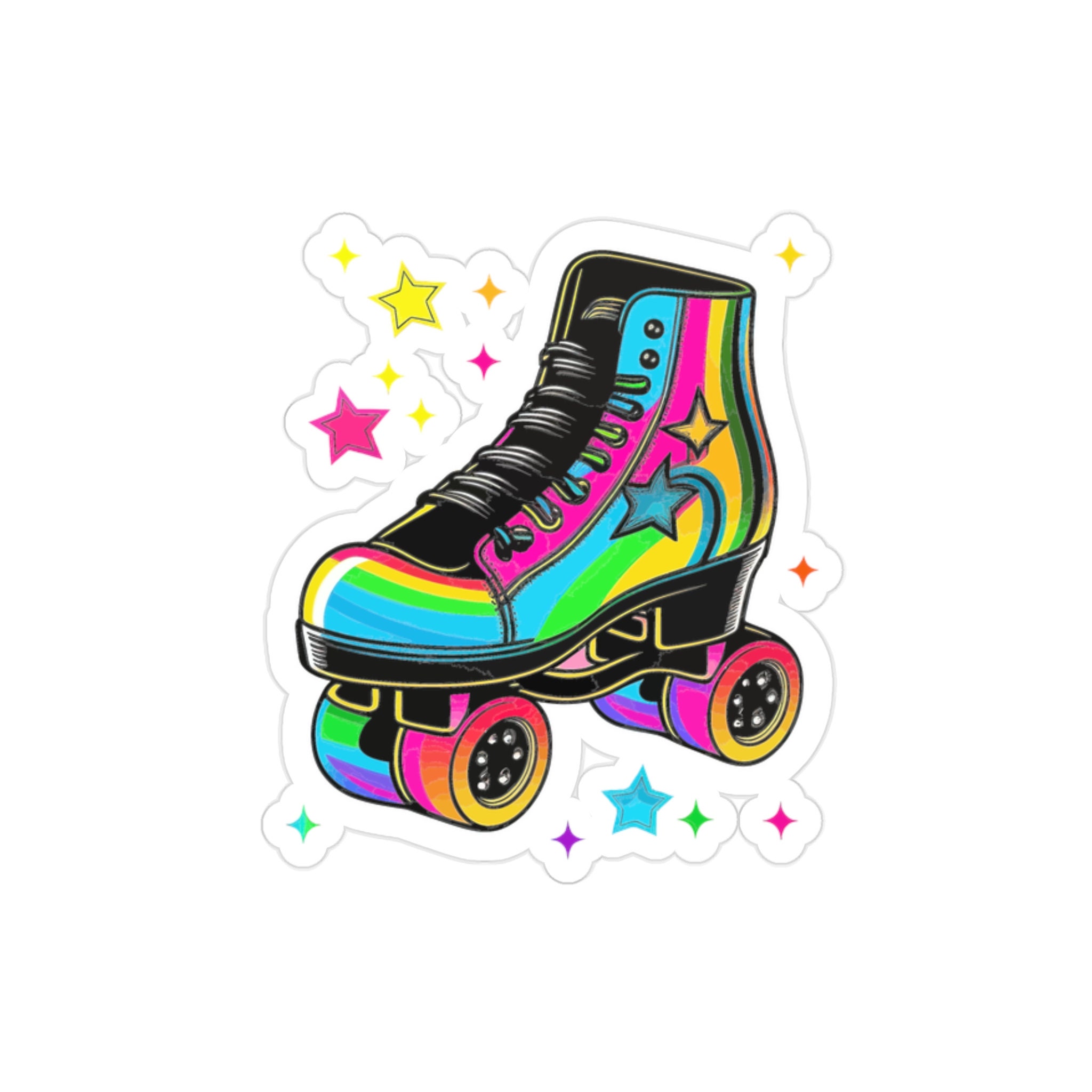 Retro 80's Roller Skates Stickers - Neon Rainbows & Stars - Fun ...