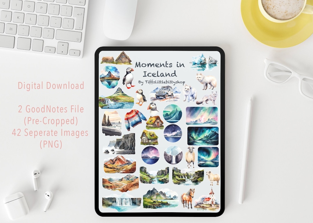 Iceland Goodnotes STICKERS Sheet for Travel Journal, Clip Art, Clipart ...