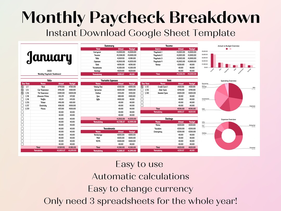 Paycheck Breakdown Spreadsheet for Google Sheets Bi-weekly - Etsy