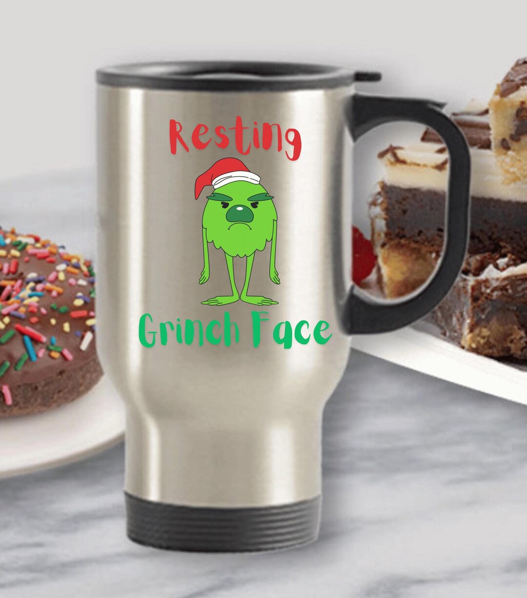 Resting Grinch Face Travel Mug | Funny Christmas Tumbler | Insulated ...