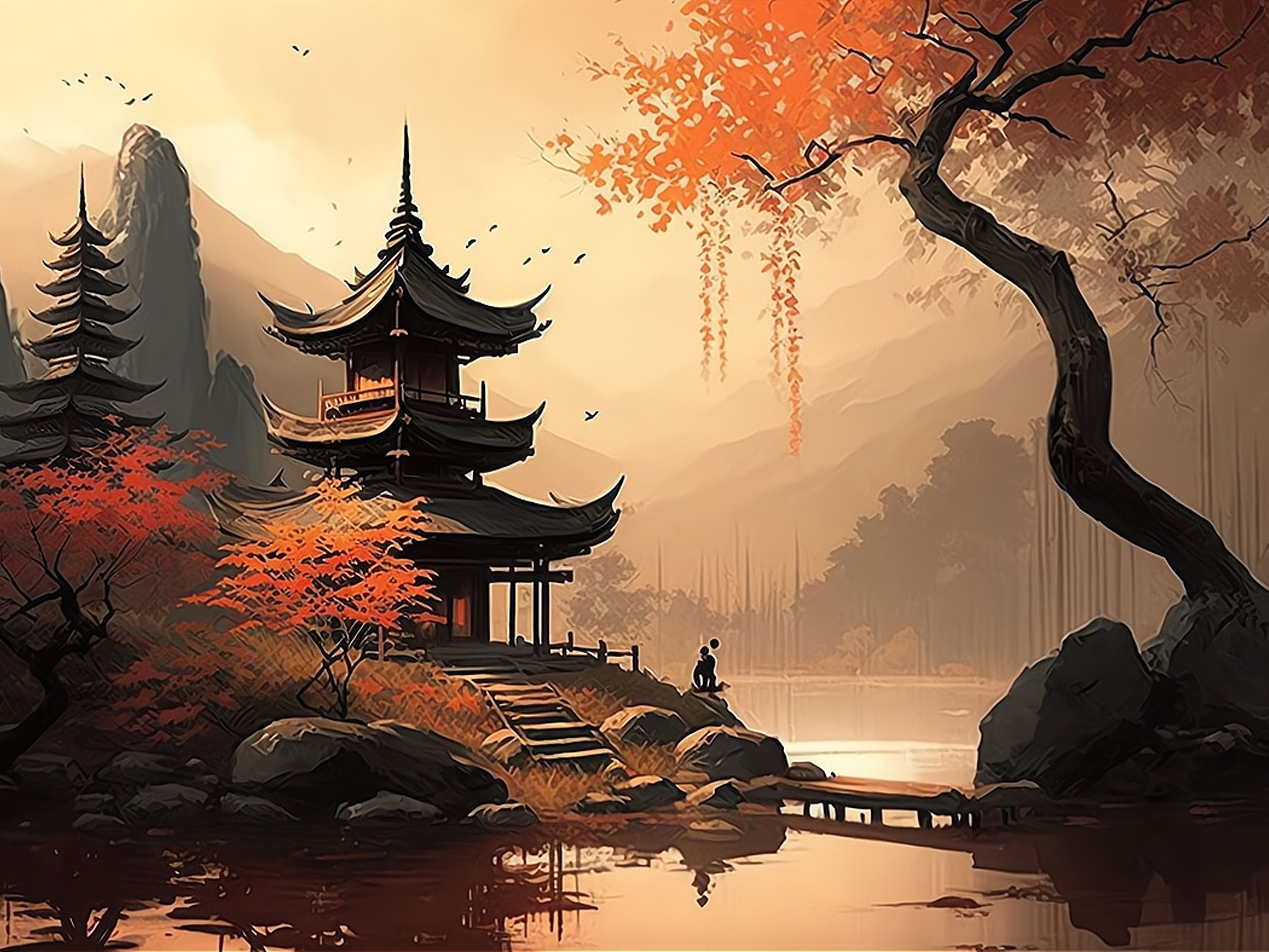 Japanese Landscape, Digital Art Print, Wall Art, Digital Illustration ...