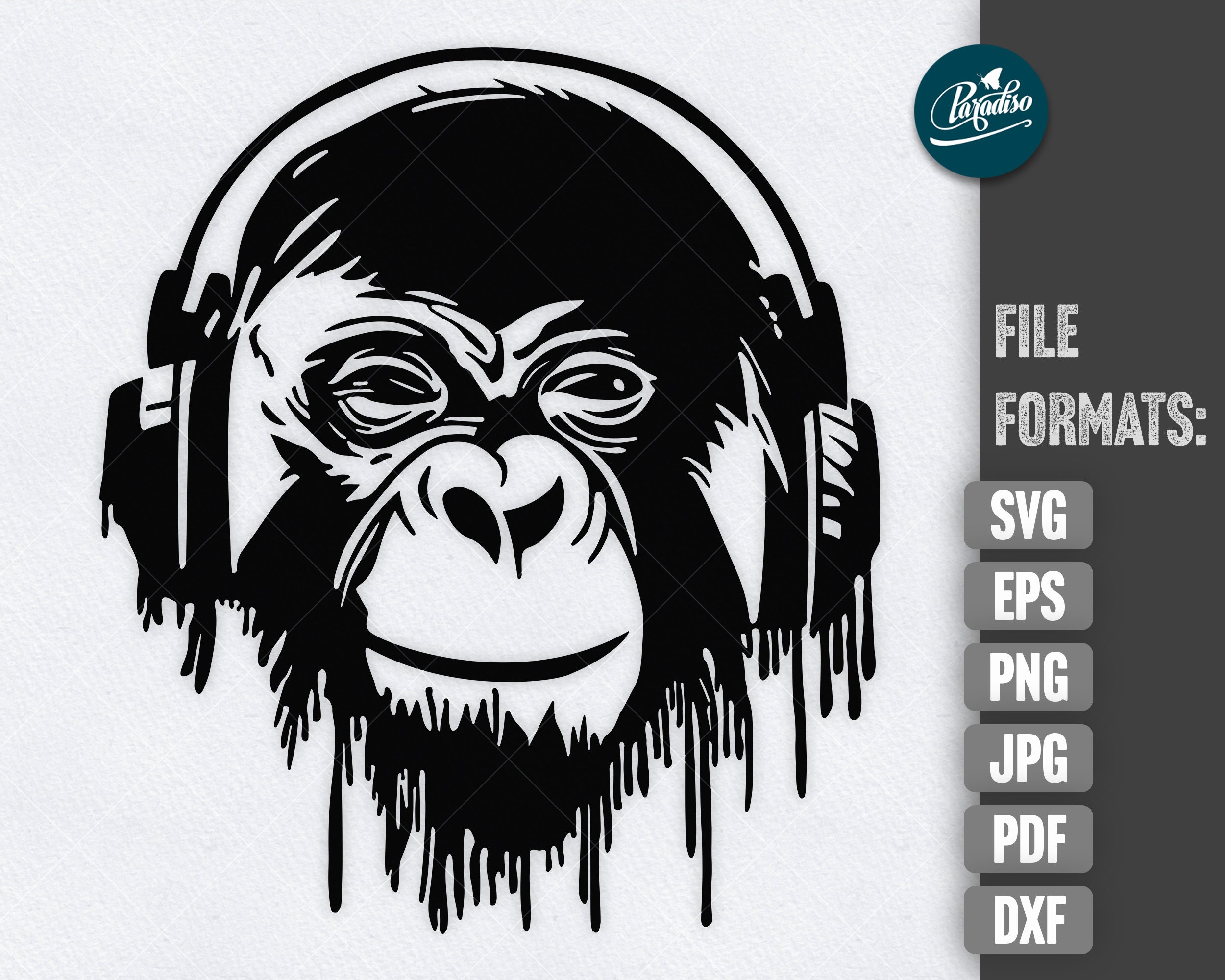 Happy Monkey SVG Headphones Music Clipart Instant Download Cut File for ...