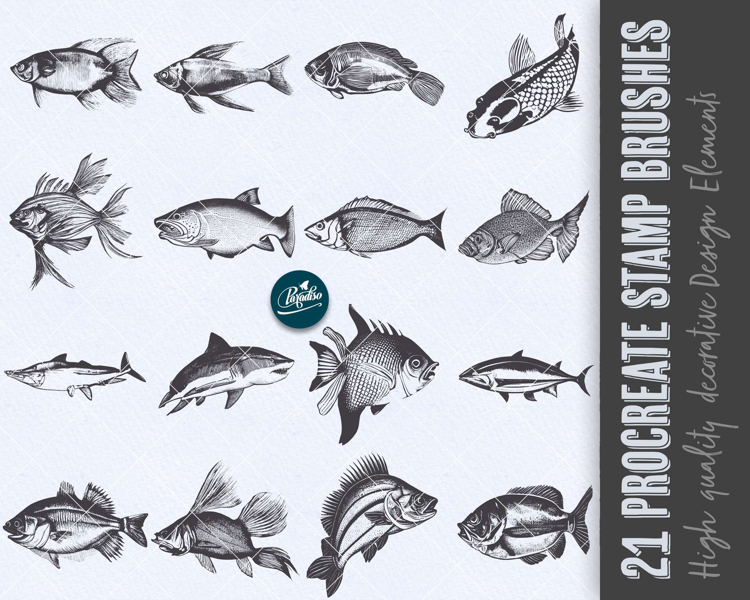 Procreate Brushes, Set of 21 Procreate Stamp Brushes Fish Stamp Brushes ...