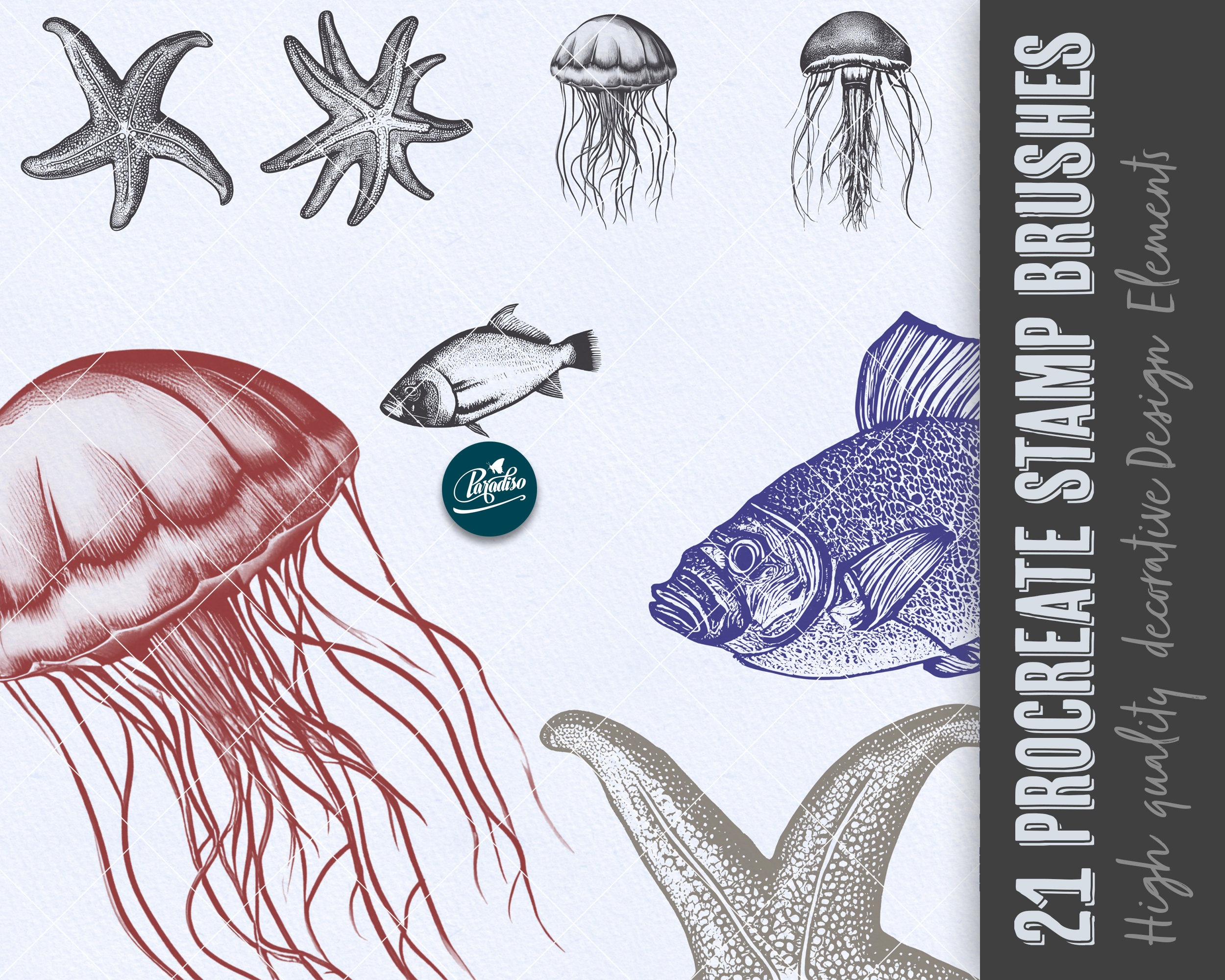 Procreate Brushes, Set of 21 Procreate Stamp Brushes Fish Stamp Brushes ...
