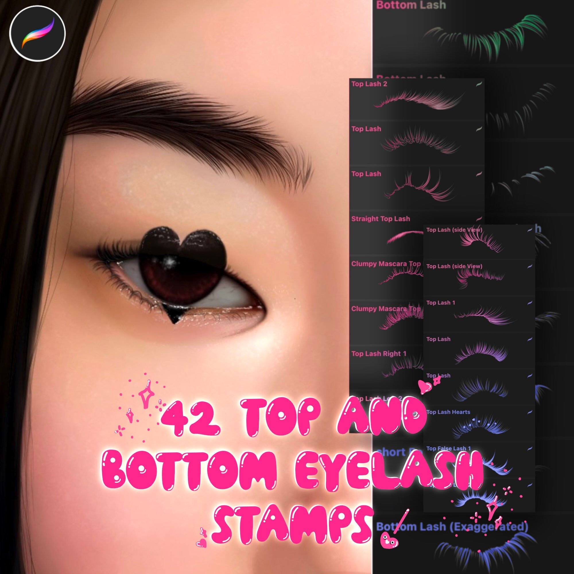 42 TOP & BOTTOM Eyelash Stamps for Procreate - Etsy