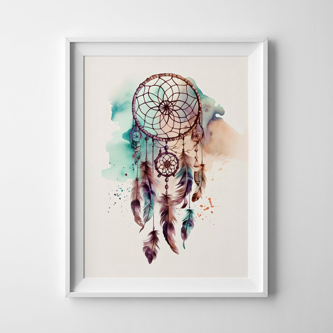Boho Dreamcatcher | Bohemian | Watercolor | Wall Art | Feathers ...