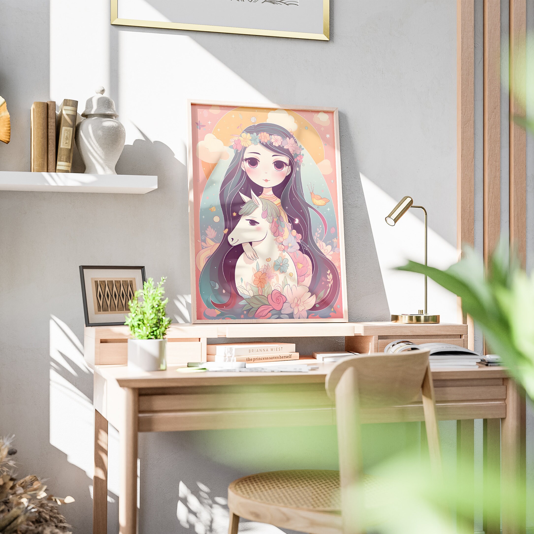 Kawaii Princess and Rainbow Horse Kawaii Style Illustration Kids Room ...