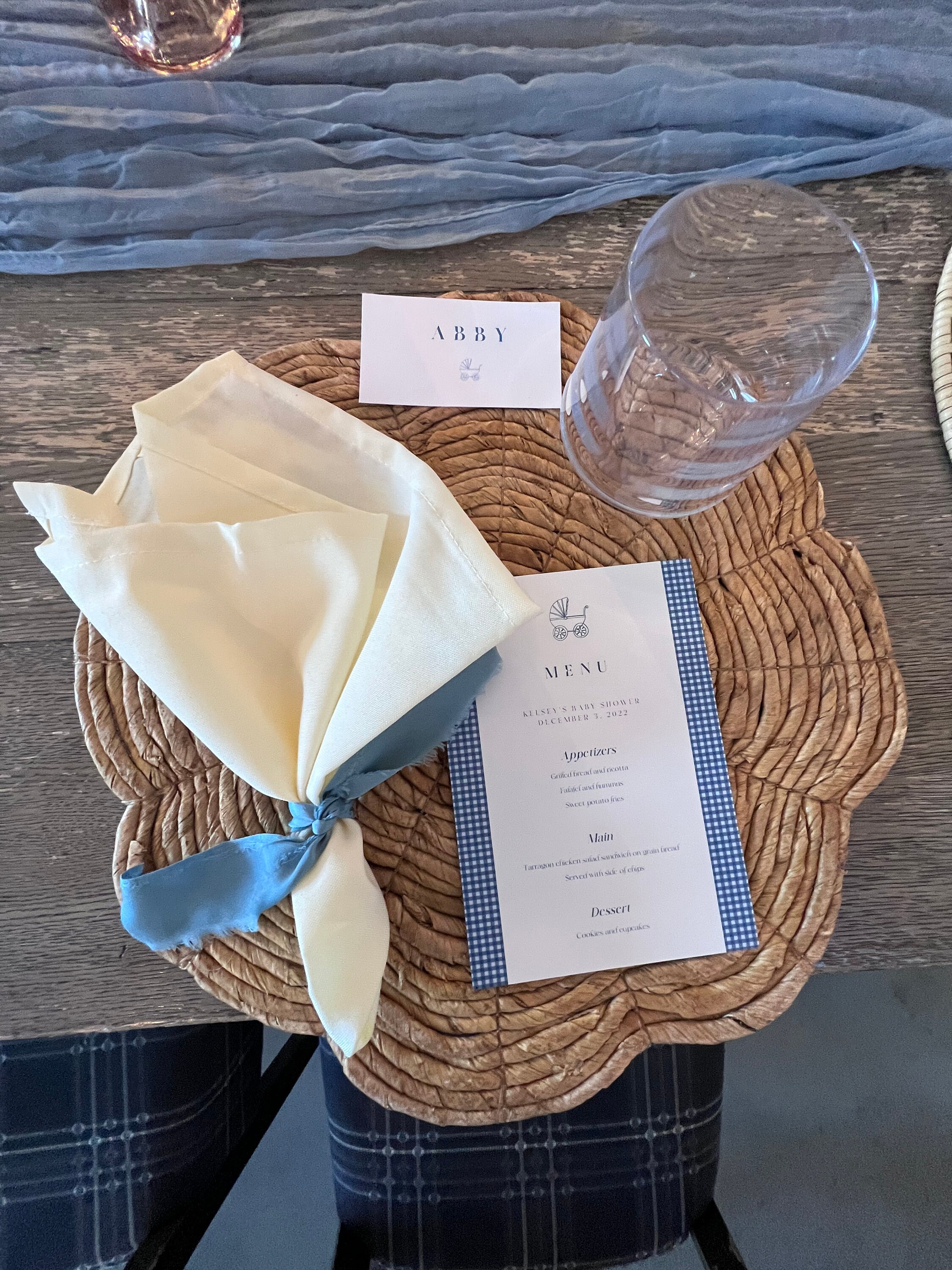 Editable Gingham Blue Baby Shower Luncheon Menu, Carriage Baby Shower ...