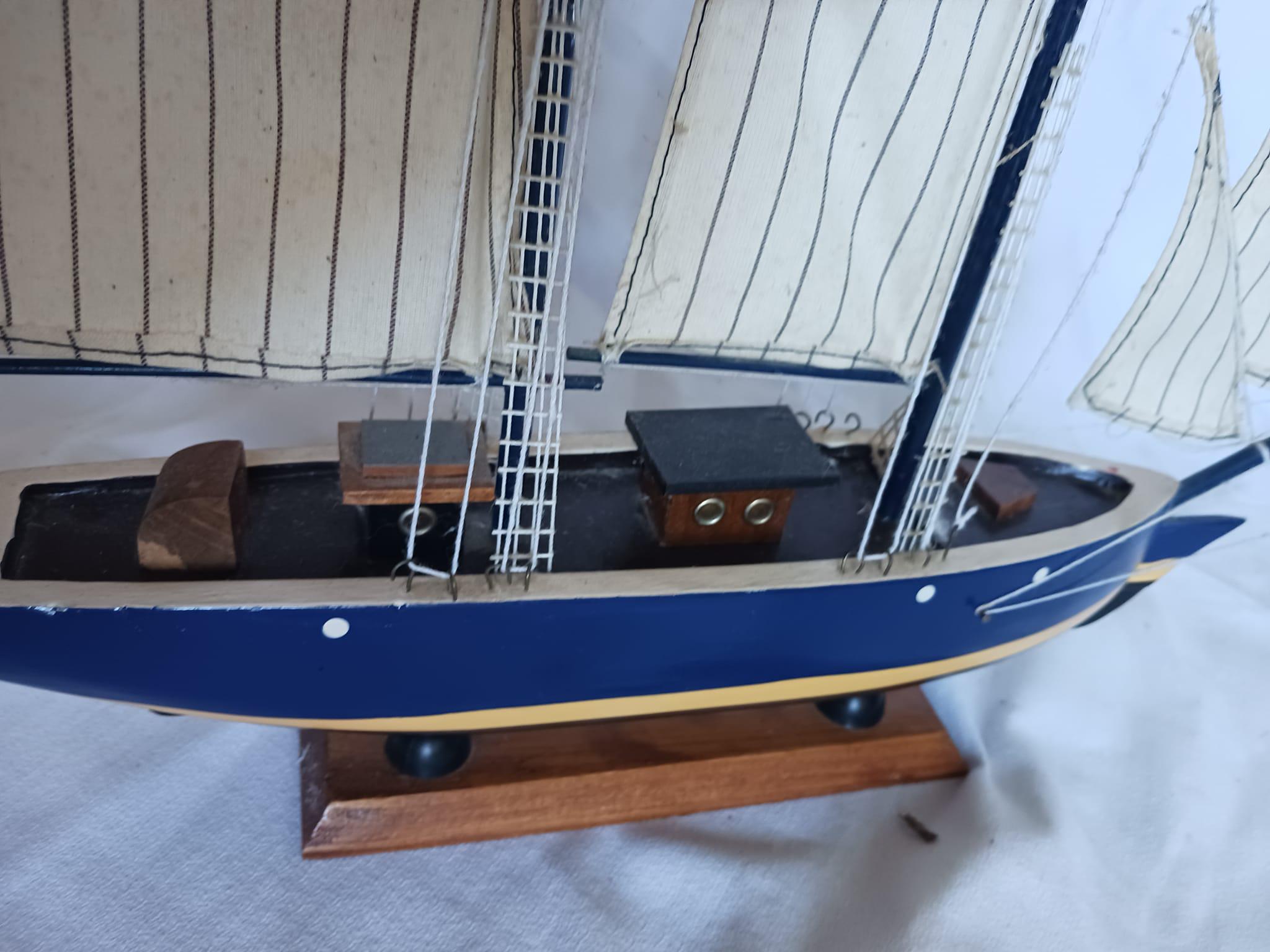 Retro Wooden Blue & White Model Sailboat Decor - Etsy
