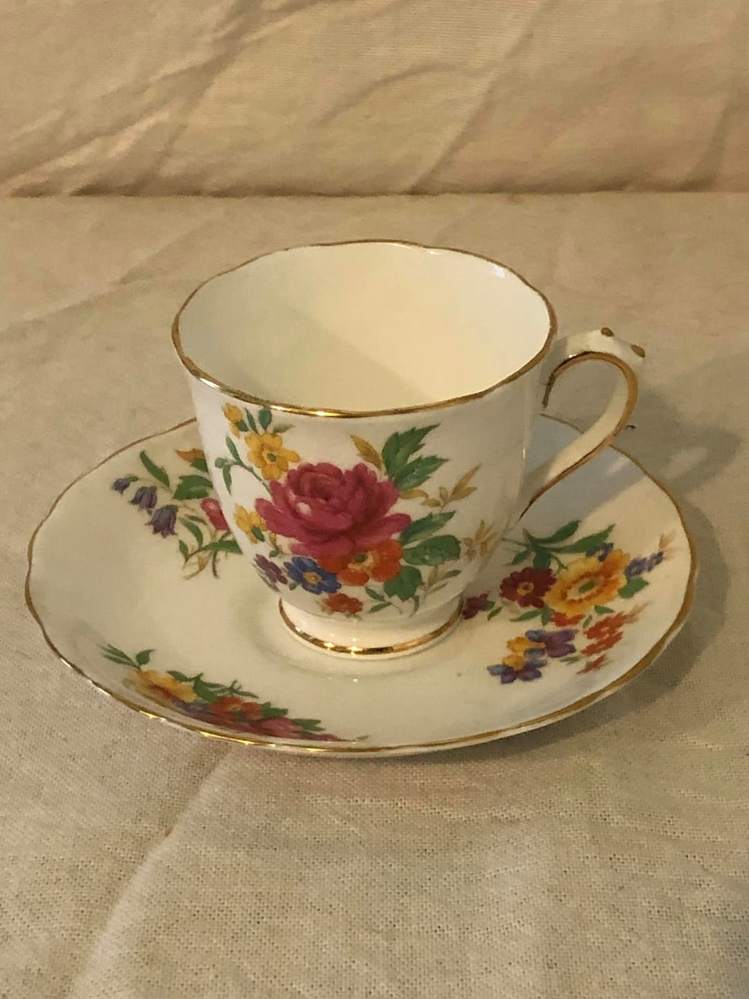Vintage Tuscan Fine English Bone China Floral Small Teacup & Saucer - Etsy