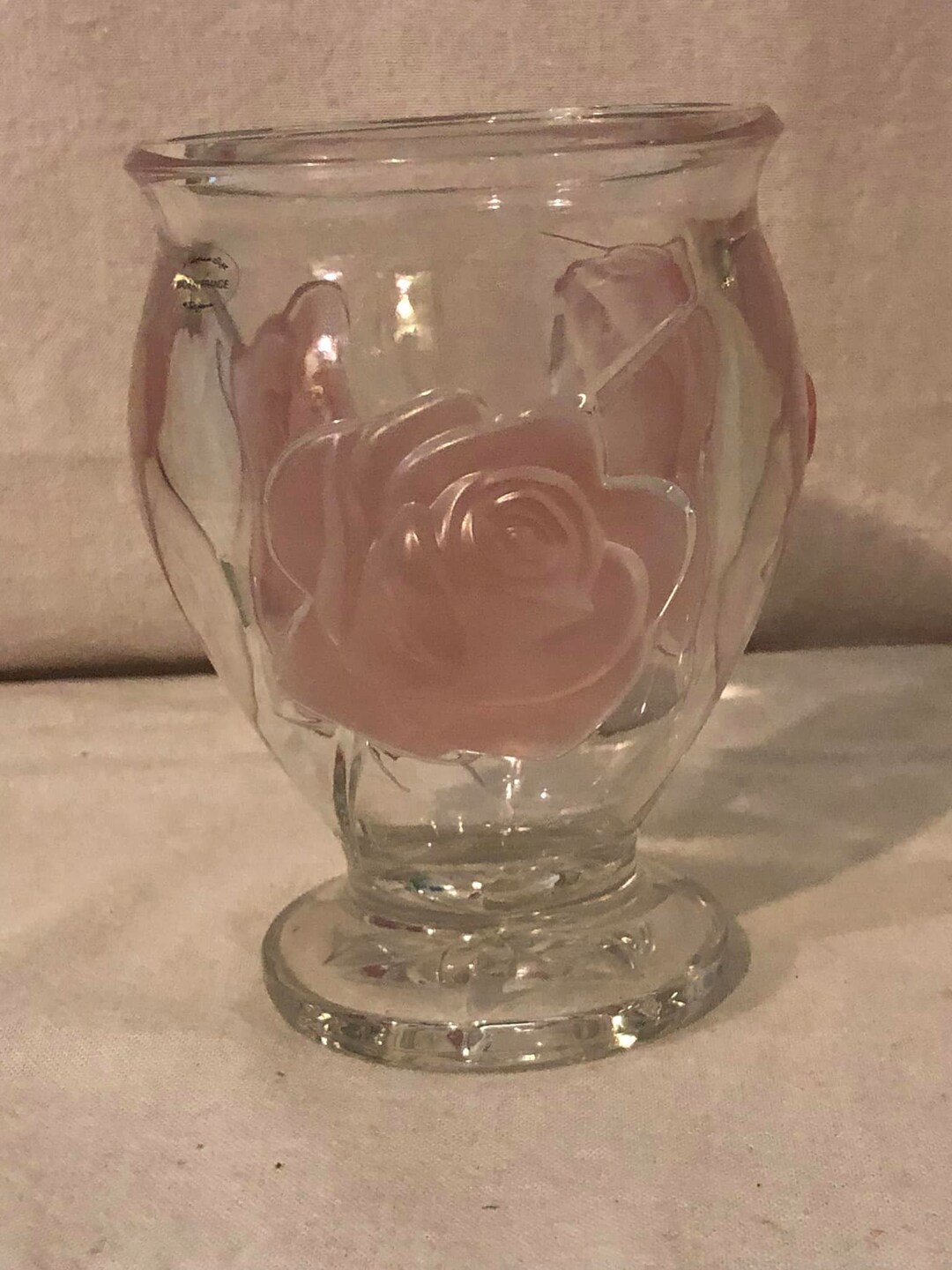 Vintage 1980's "a Teleflora Gift" Glass Vase W/frosted Embossed Pink ...