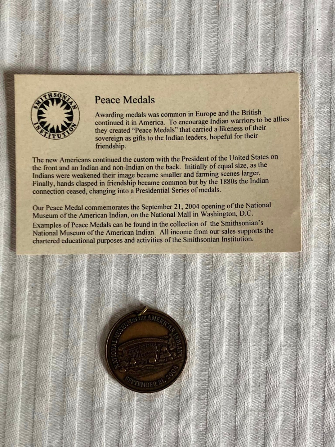 September 21, 2004 National Museum of the America Indian Peace Coin W ...