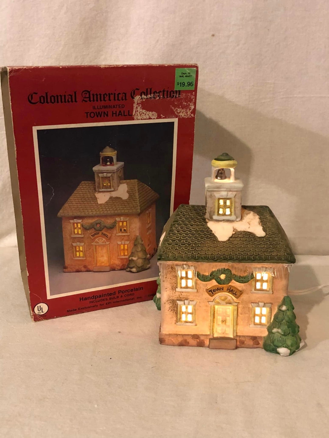 Vintage 1989 Colonial America Collection Town Hall Lighted House WITH ...