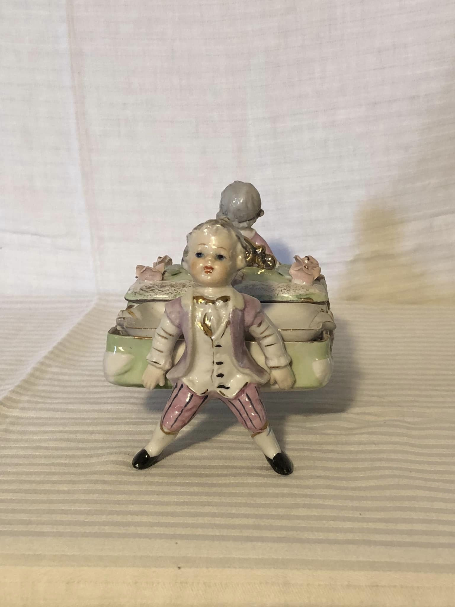 Antique Early 1900's Porcelain Boy and Girl Gold Trim Ashtray Set 4 ...