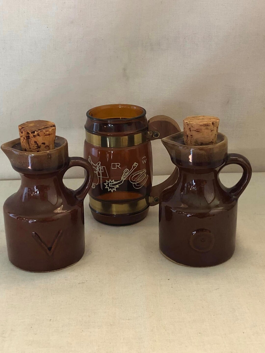 Vintage Ceramic Oil N Vinegar Mini Cruets W Cork Tops N Siesta Ware ...