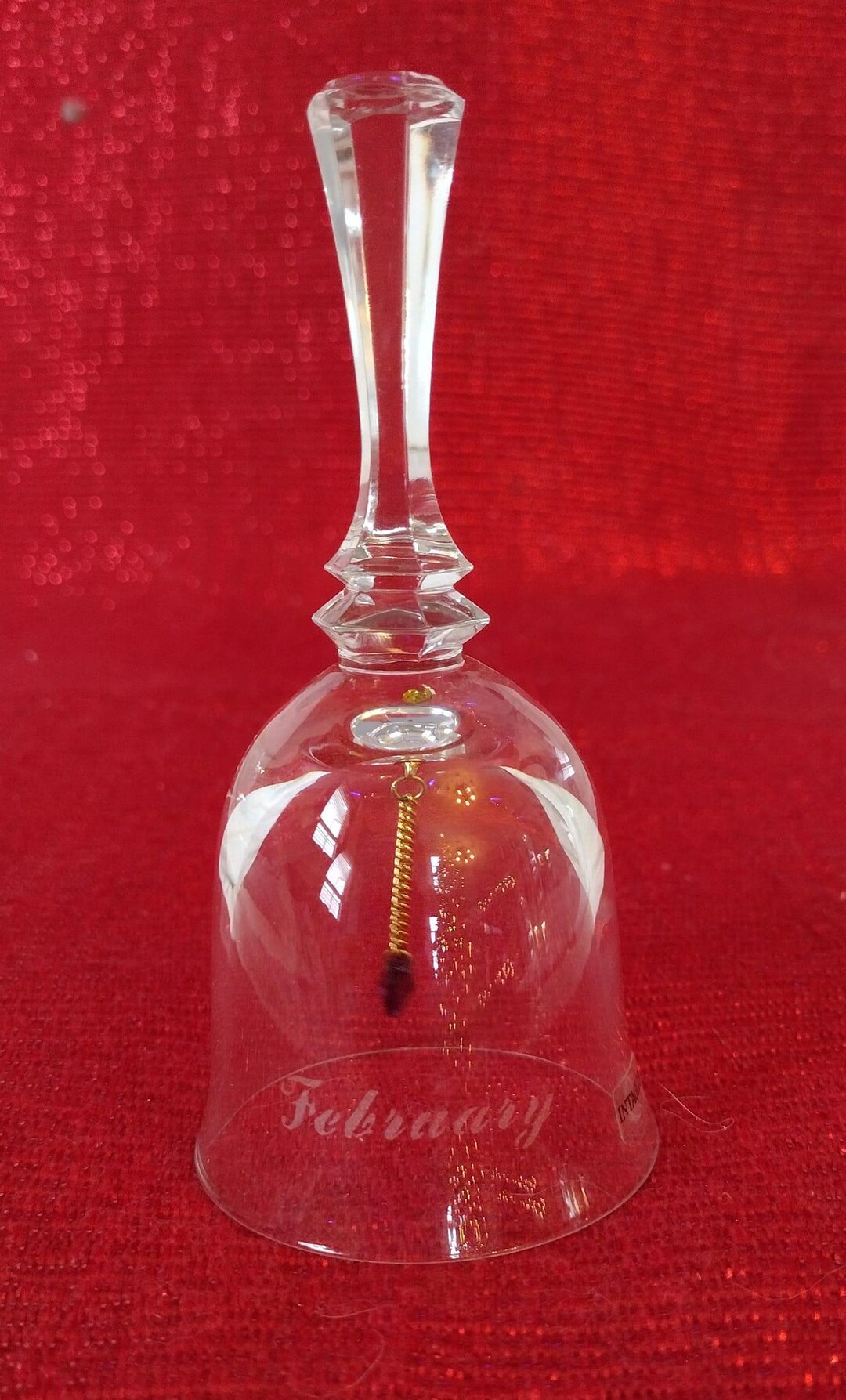 Vintage INTAGLIO Lead Crystal Birthday Bell February With Purple Heart ...