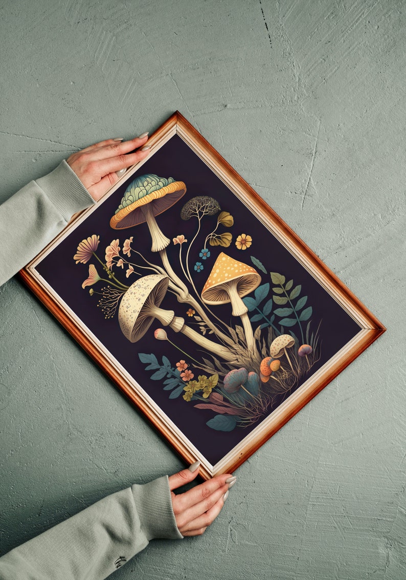 Contemporary Mushroom Poster Botanical Illustration Style Digital ...