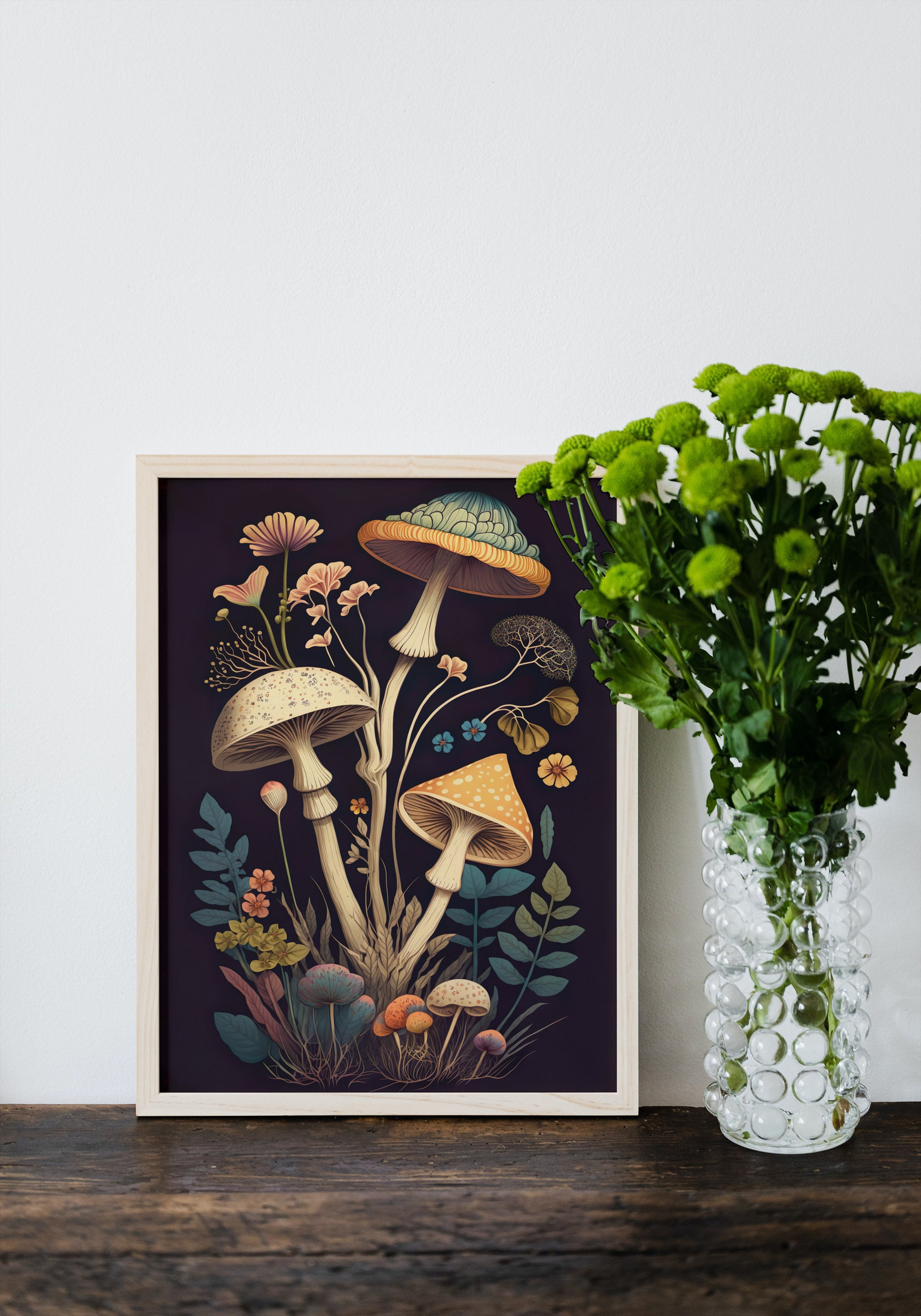 Contemporary Mushroom Poster Botanical Illustration Style Digital ...