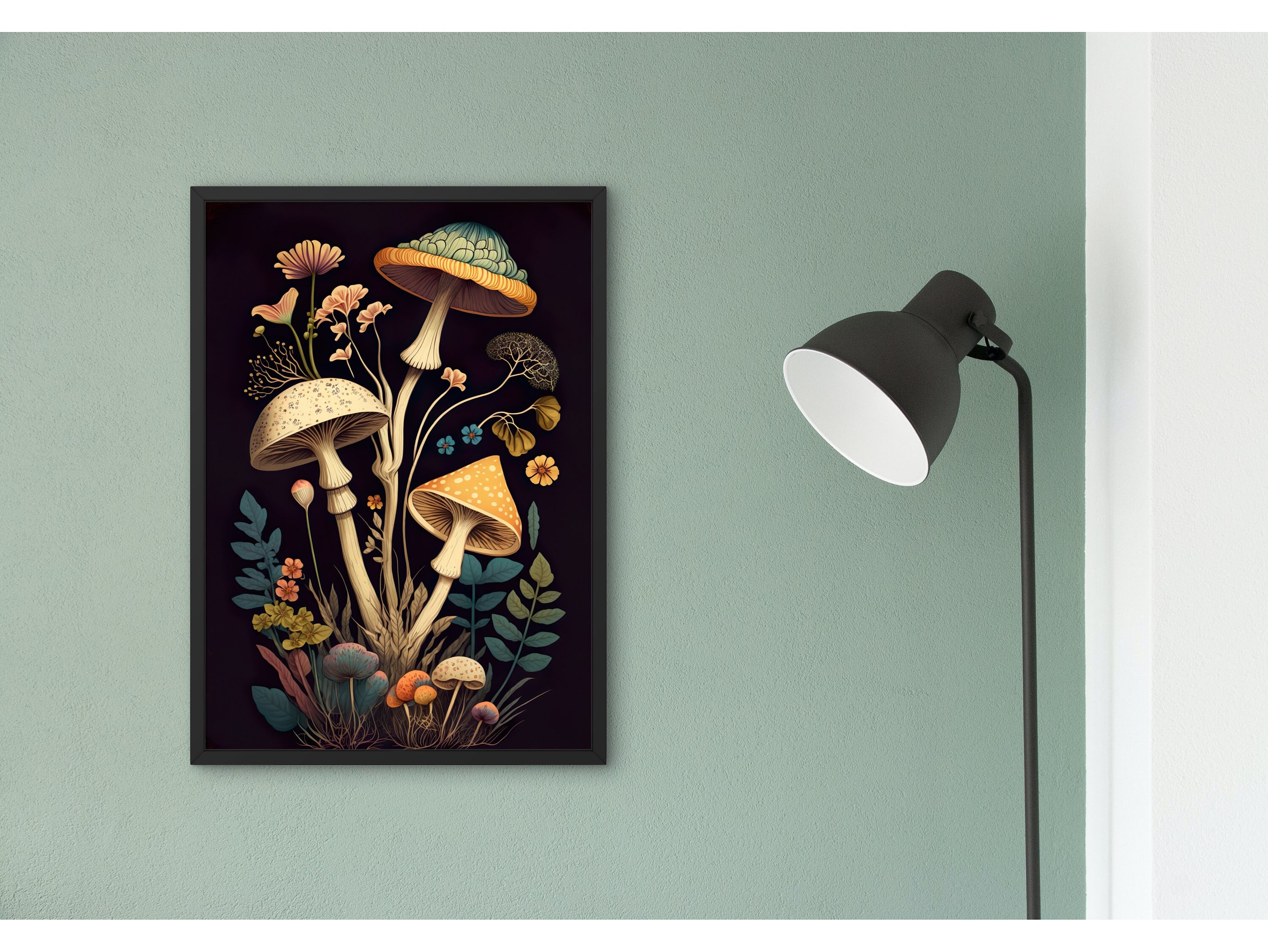 Contemporary Mushroom Poster Botanical Illustration Style Digital ...