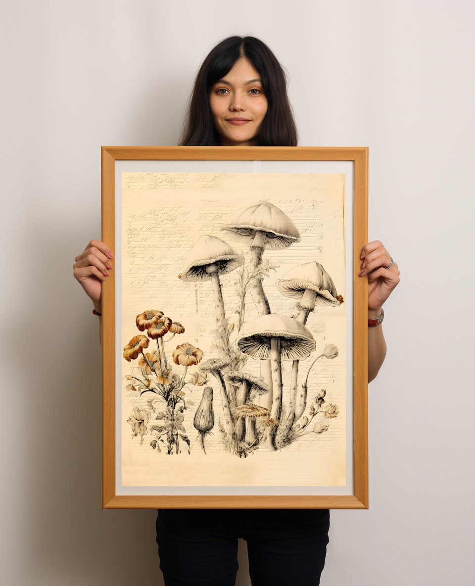 Mycology Vintage Mushroom Botanical Drawing on Parchment Digital ...