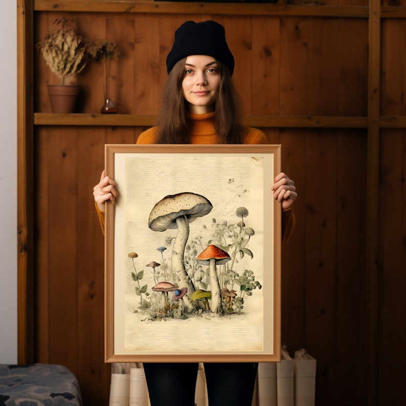 Contemporary Fungi Botanical Drawing on Parchment Digital Download - Etsy
