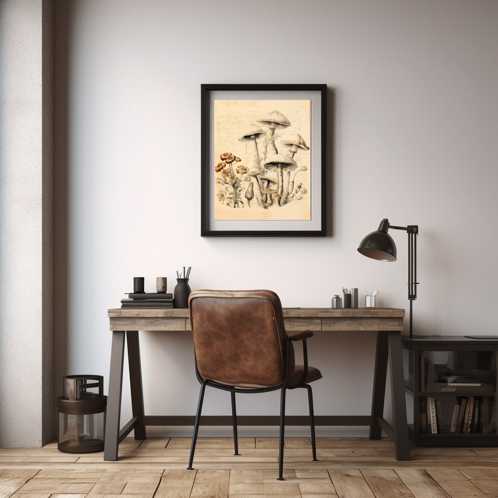 Mycology Vintage Mushroom Botanical Drawing on Parchment Digital ...