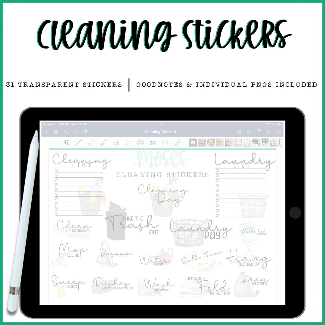 Cleaning Stickers-31 I Goodnotes | Xodo | Noteability | Zoomnotes - Etsy