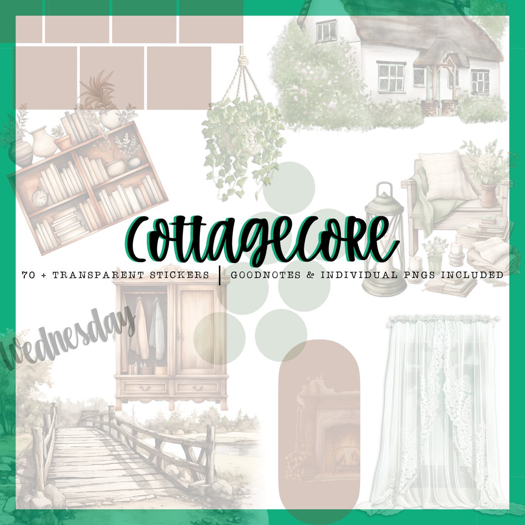 Cottagecore Stickers: 70+ Transparent Pngs for Goodnotes (digital ...
