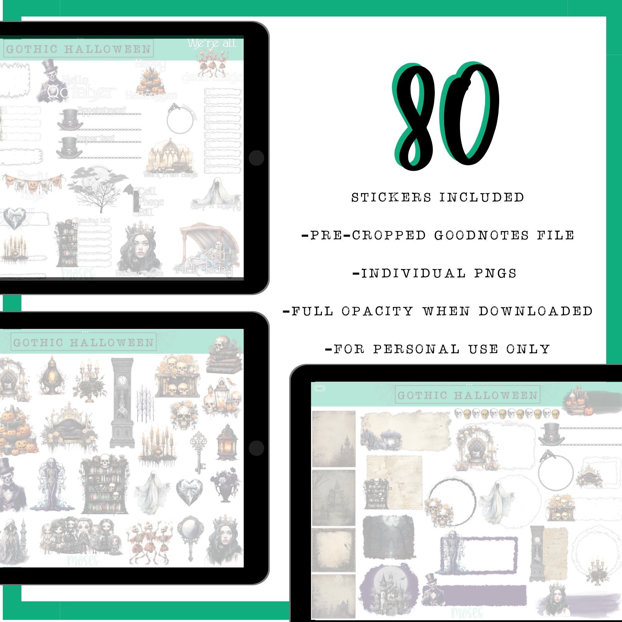Gothic Halloween Stickers-80 I Goodnotes | Xodo | Noteability ...