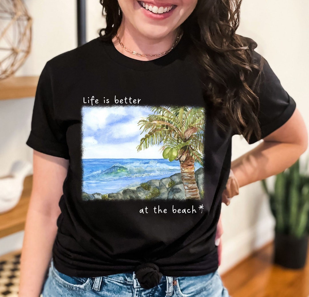 Beach Life, Beach Shirt, Surf Shirt, Palm Tree, Beach Shirt, Watercolor ...