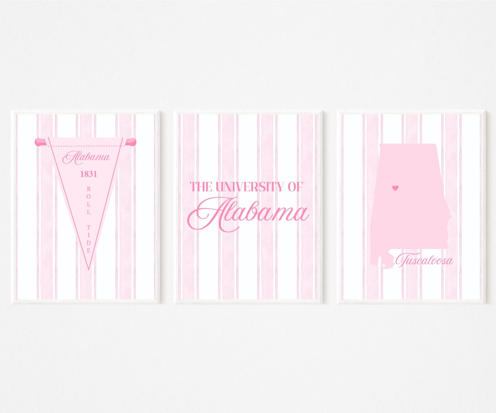 Pink University of Alabama Digital Prints - Stripes and Pennant - SET ...