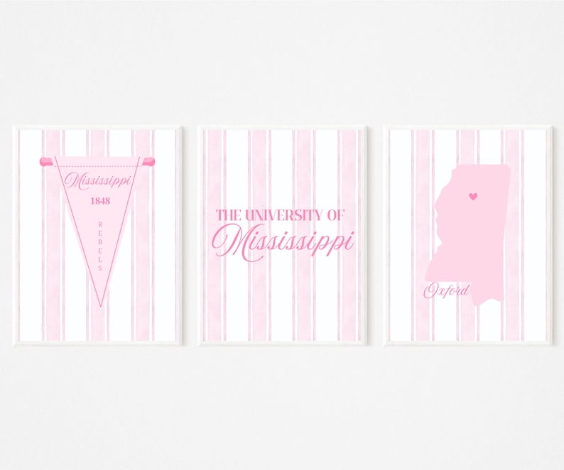 Ole Miss Pink Digital Prints - Stripes and Pennant - SET OF 3 - Etsy