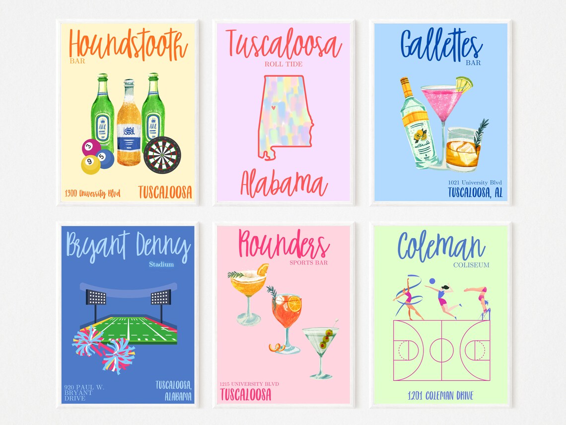 Alabama Cute Digital Prints - University of Alabama - V.2 - SET OF 6 - Etsy