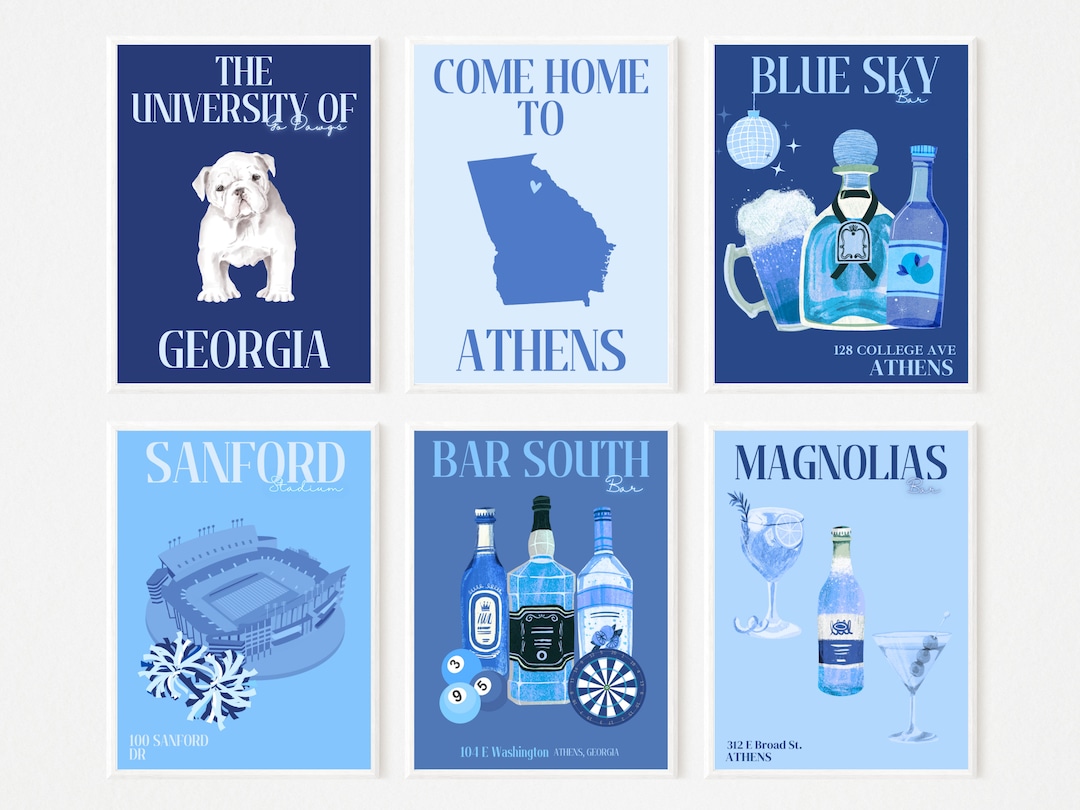 University of Georgia - BLUE Preppy Digital Prints - SET OF 6 - Etsy