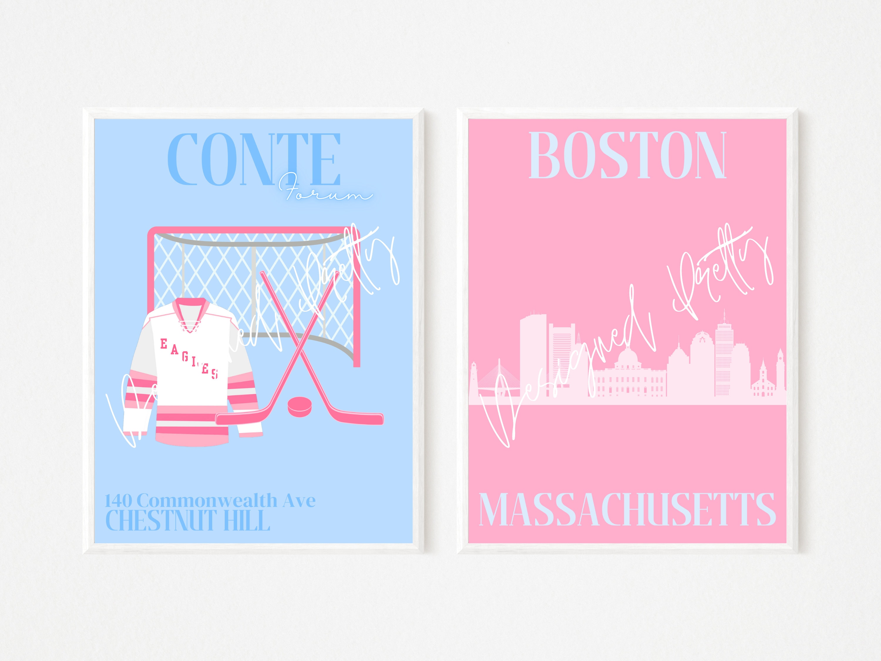 Pink and Blue Boston College Digital Prints - SET OF 6 - Etsy